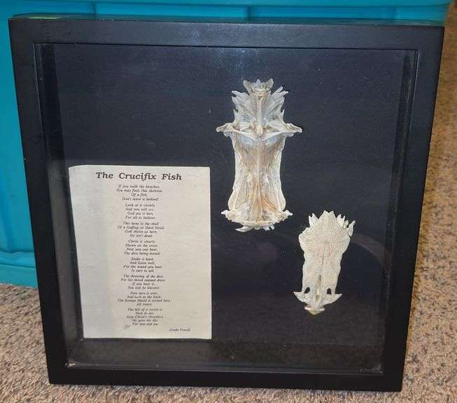 Crucifix fish in shadow box 13x13 - Metzger Property Services, LLC