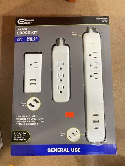 Commercial Electric 4 ft. Multiple Outlet and Wall Mounted Surge ...