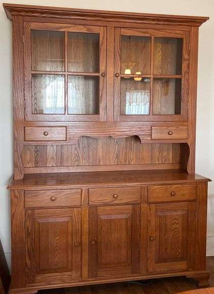 2-Piece Hutch With Glass-Panel Doors and Storage 60x19x84" - Metzger ...