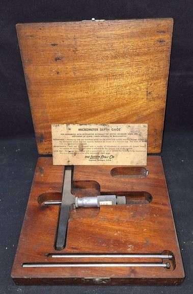 Lufkin Rule Co. Micrometer Depth Gage with Wood Case - Metzger Property ...