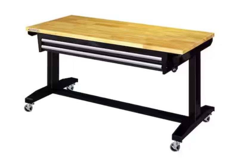 Husky 52 in. W x 24 in. D 2-Drawer Adjustable Height Blaxk Work Table ...