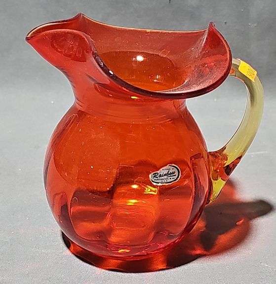 Rainbow Blown Glass Amberina glass Pitcher 6” - Metzger Property ...