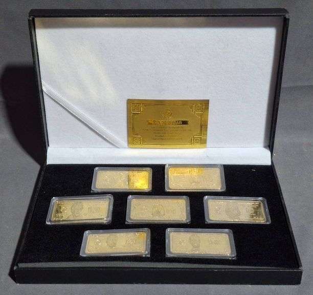 Set of 24K Gold-Plated Bullion Bars Featuring Iconic Designs in a ...