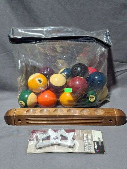 Billiard Balls Set with Cue Bridge Head and Ball Rack - Metzger ...