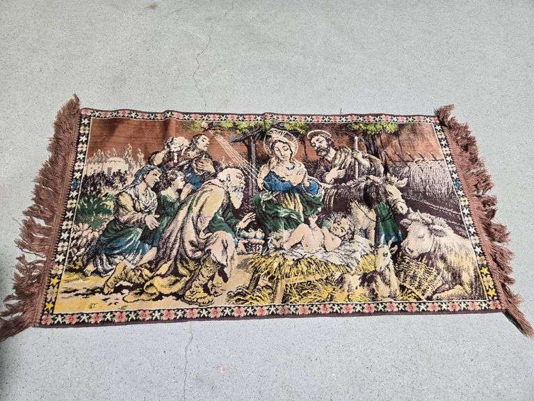 Fringed Textile Wall Hanging Depicting Rural Scene - Metzger Property ...