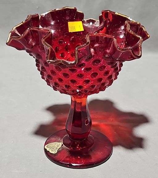 Fenton Ruby Red Glass Hobnail Pedestal Compote 6” - Metzger Property ...