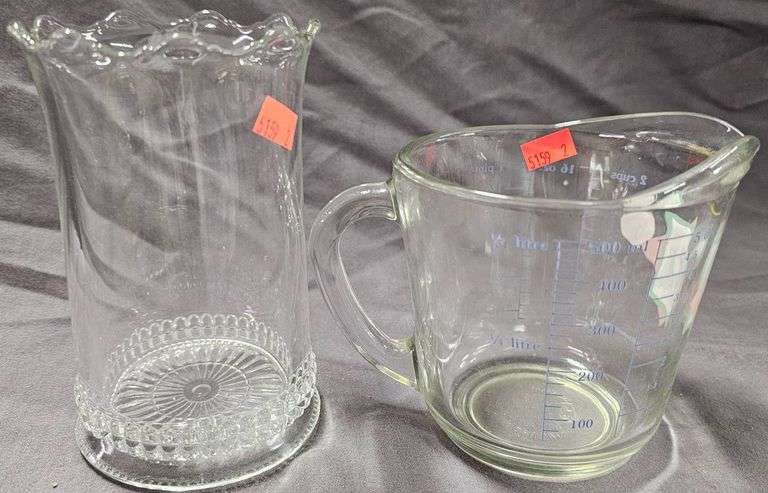 Clear Glass Graduated Measuring Pitcher and Textured Cylindrical Vase ...