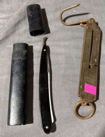 Straight Razor with Case and Brass Spring Balance Scale - Metzger ...