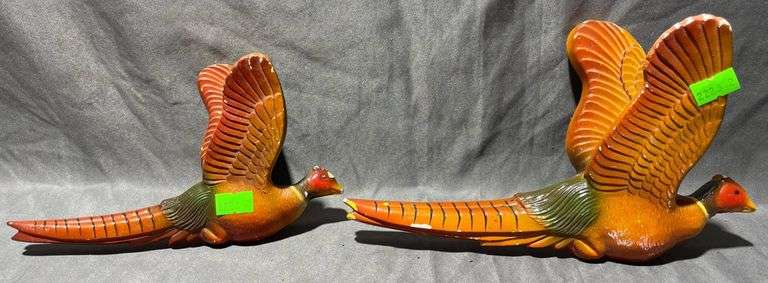Pair of Hand-Painted Pheasant Wall Plaques - Metzger Property Services, LLC