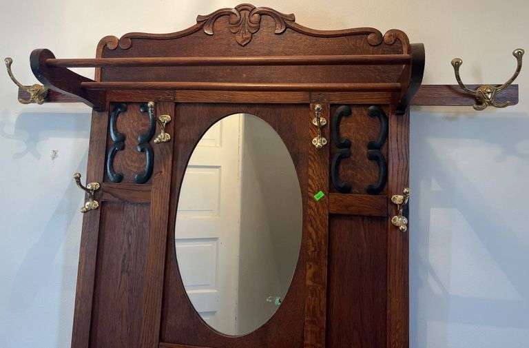 Wood Hall Tree Coat Rack With Mirror, Hooks and Storage 30×80 - Metzger ...