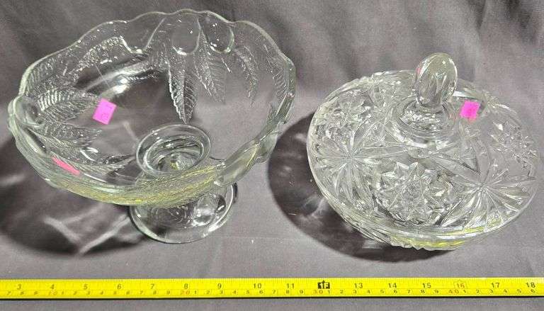 Pressed Glass Compote and Lidded Candy Dish Set - Metzger Property ...
