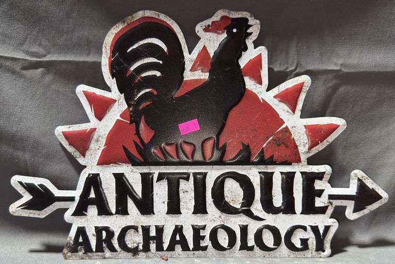 Antique Archaeology One Sided Tin Sign 15”x10” - Metzger Property ...