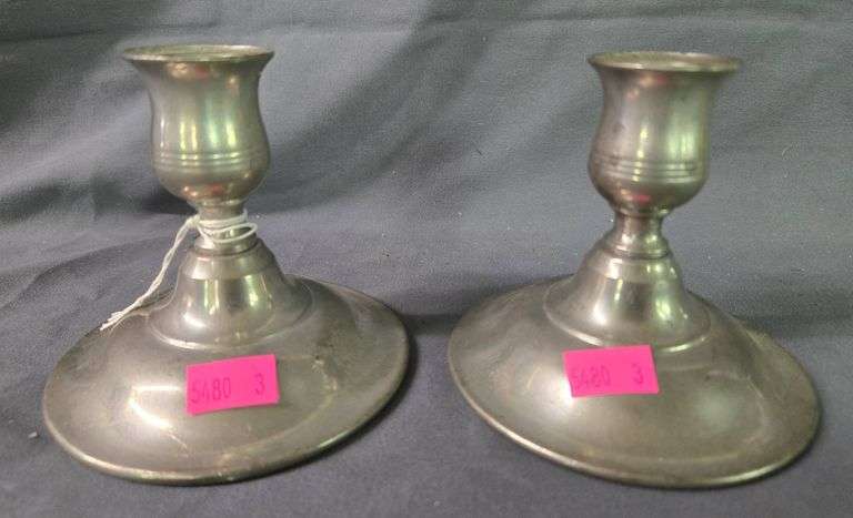 Pair of Kirk Stieff Candlestick Holders and Glass Vase with Sterling ...