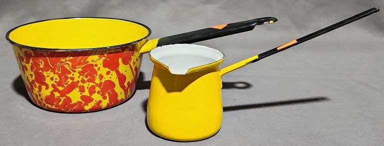 Red/Yellow Granite Enamel Pot, Yellow Granite Enamel Dipper 3", 6.5 ...