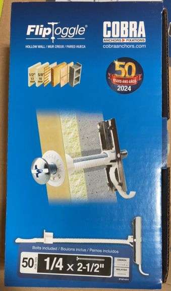 Flip Toggle Hallow Wall Anchors - 1/4” x 2-1/2” - 50pc - Metzger ...