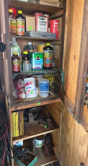 Storage Cabinet Containing Automotive Fluids, Tools and Miscellaneous ...