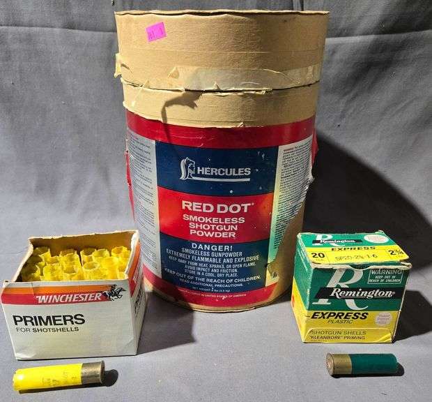 Hercules Red Dot Powder, Winchester Primers, and Reloaded Remington 20 ...