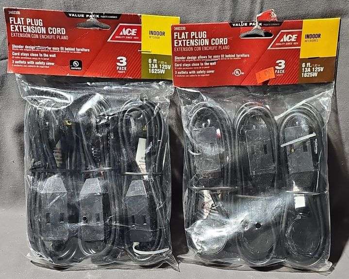 (2) 3PK Ace Flat Plug Extension Cord 6’ - Metzger Property Services, LLC