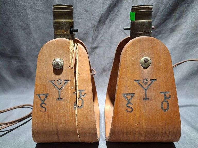 Stirrup Lamp Bases with branding symbols, One Broken, Untested ...