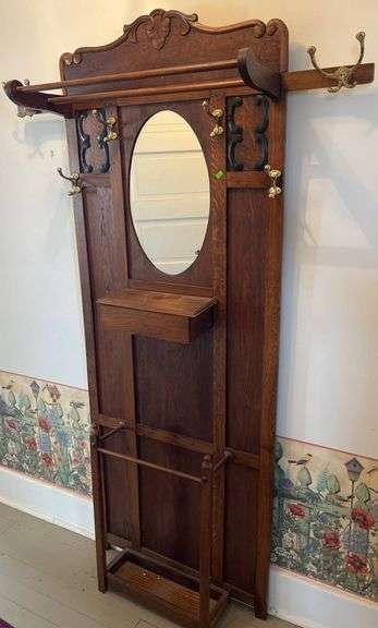 Wood Hall Tree Coat Rack With Mirror, Hooks and Storage 30×80 - Metzger ...
