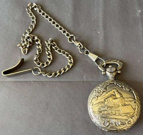 LTD Quartz Pocket Watch with Train Motif and Chain - Metzger Property ...