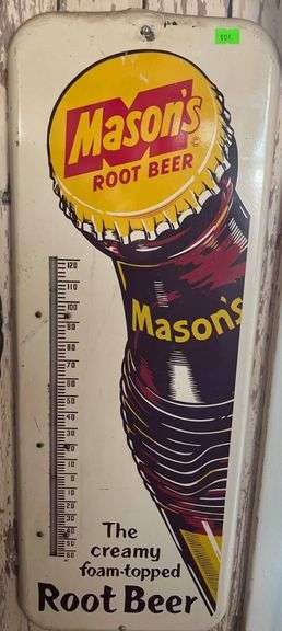 Mason’s Root Beer Metal Thermometer Sign 9 1/2×26 - Metzger Property ...