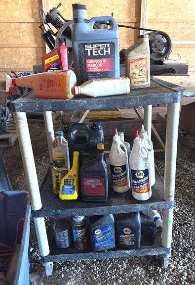 3-Shelf Cart With Various Automotive Fluids - Metzger Property Services ...