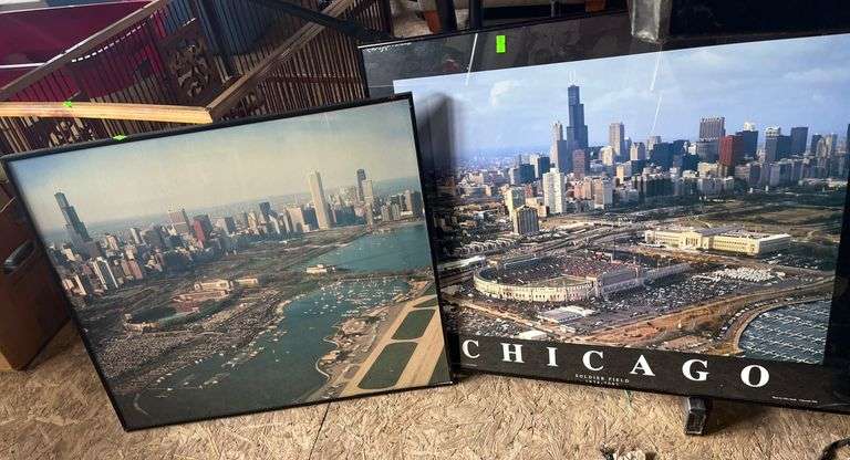 Framed Aerial Chicago Skyline and Soldier Field Prints - Metzger ...