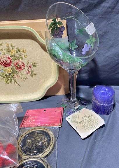 Assorted Household Items Including Decorative Plate, Glassware, and ...