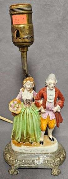Porcelain Victorian Figurine Lamp with Metal Base, 11″ H, Incomplete ...