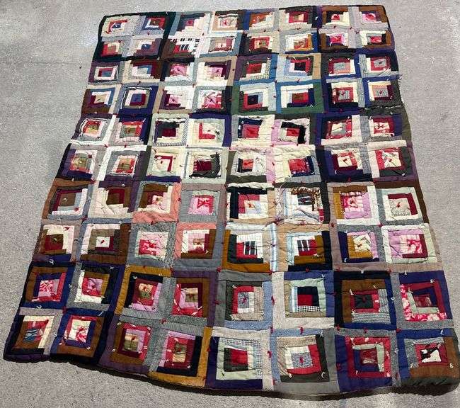 Handmade Patchwork Quilt in Log Cabin Design, 58×71” - Metzger Property ...