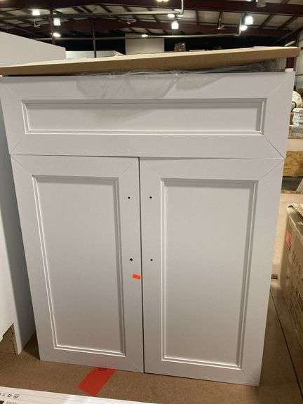 Hampton Bay Shaker 24 in. W x 21 in. D x 34.5 in. H Assembled Bath Base Cabinet in Satin White ...