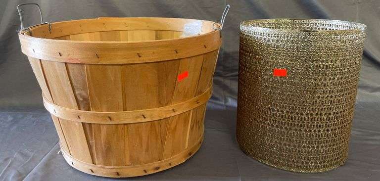 Wood Slat Basket and Metal Mesh Cylinder - Metzger Property Services, LLC