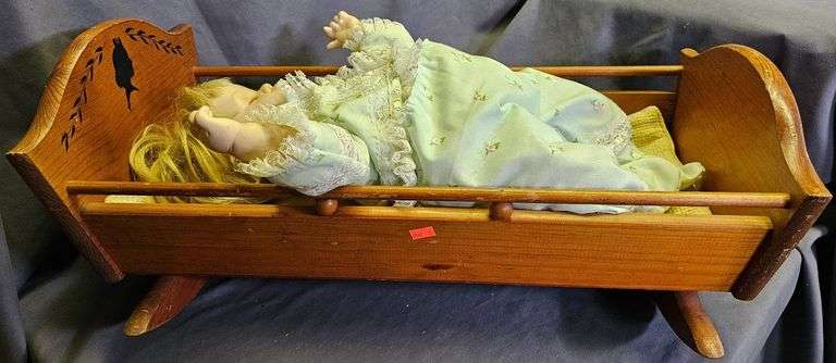 Cradle with 21-Inch Porcelain Head/hands/feet Doll - No Markings ...