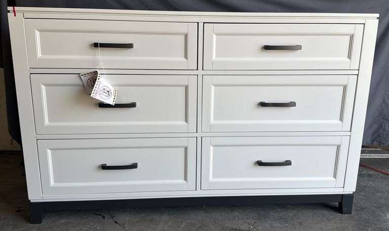 White Dresser with Six Drawers and Black Handles (some damage) 60.75 ...