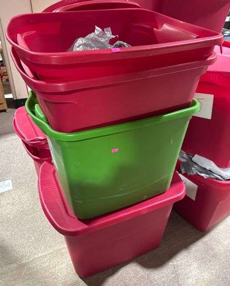 Stack of Red and Green Plastic Storage Bins With Lids - Metzger ...