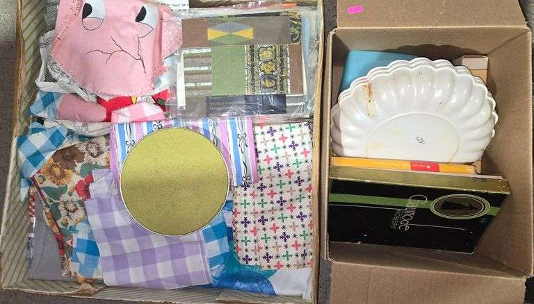 Assorted Household Items Including Dishes, Textiles, Patterns, and ...