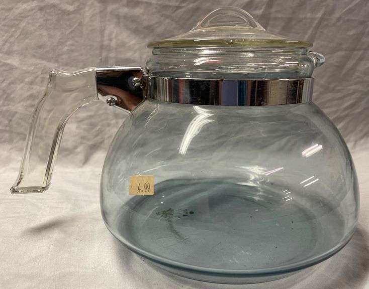 Pyrex Glass Coffee Carafe with Lid and Metal Trim - Metzger Property ...