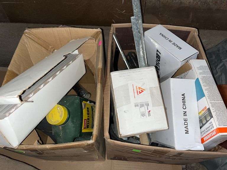 Two Boxes of Mixed Hardware Components and Lighting Accessories ...