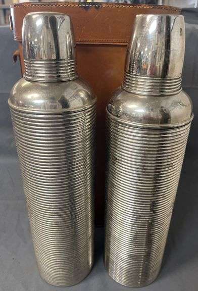 Pair of 14″ American Thermos Bottles with Leather Carrying Case ...