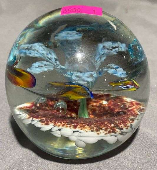 Glass Paperweight with Floral and Undersea Design - Metzger Property ...