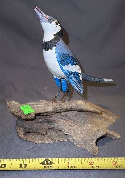 Wood Carved Blue Jay on Driftwood 7x6 - Metzger Property Services, LLC