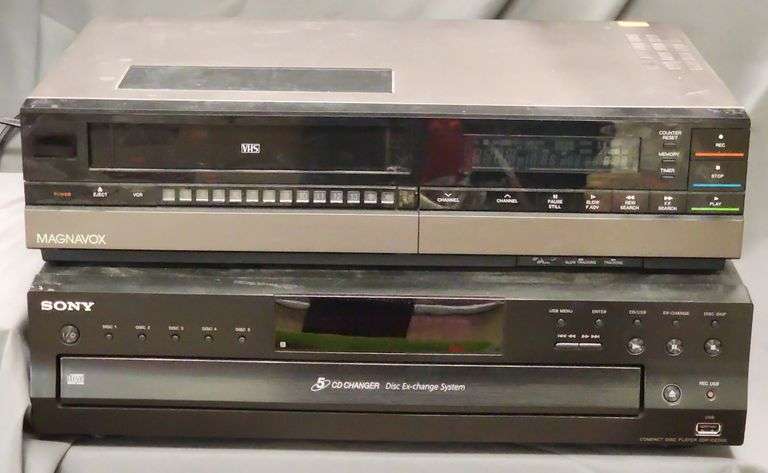 Magnavox VHS player, Sony 5 disc CD player 17" x 12" x 4", 15" x 17" x4 ...