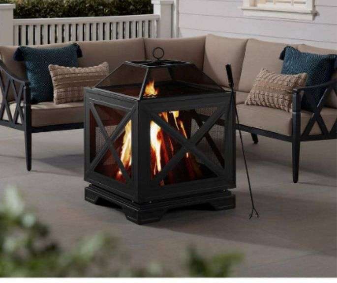 Hampton Bay Westbury 25.98 in.W Black Steel Wood Outdoor Fire Pit with ...