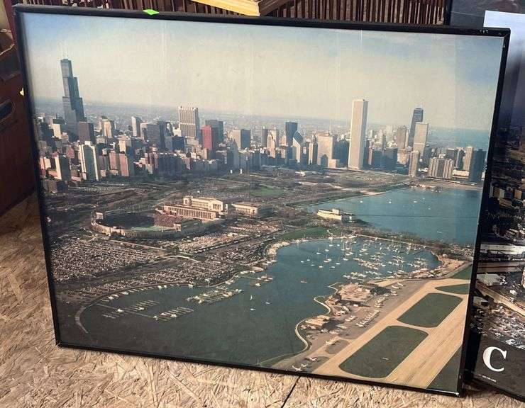 Framed Aerial Chicago Skyline and Soldier Field Prints - Metzger ...