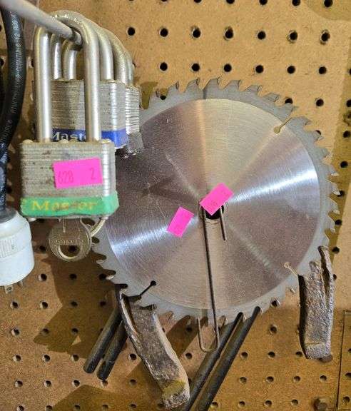 Set of Master Locks, Saw Blades and Horseshoe - Metzger Property ...