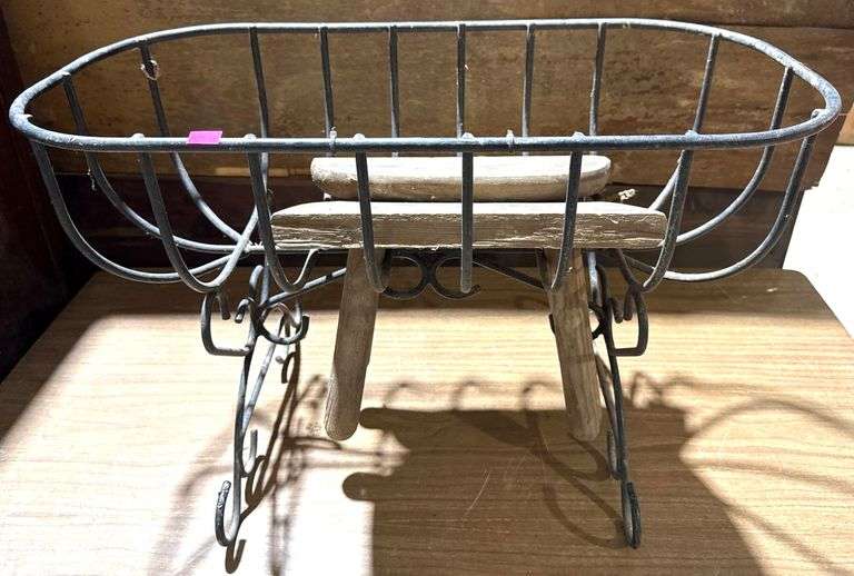 Metal and Wood Wire Basket Stand With Scrollwork Frame - Metzger ...