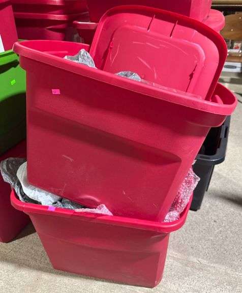 Group of Red Plastic Storage Totes with Lids - Metzger Property ...