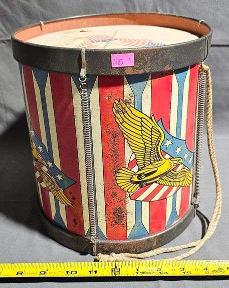 Decorative Tin Drum with Patriotic Design and Rope Handle - Metzger ...