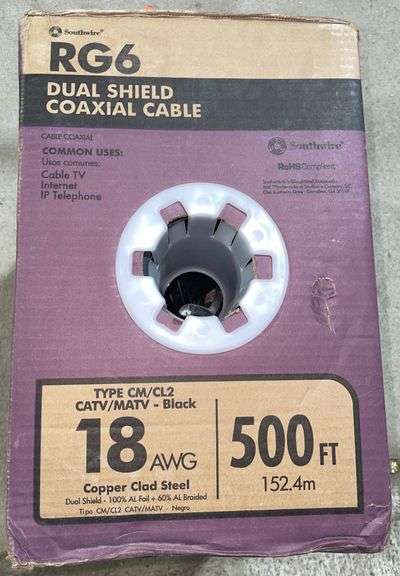 Southwire RG6 Dual Shield Coaxial Cable 500 FT Black 18 AWG - Metzger Property Services, LLC